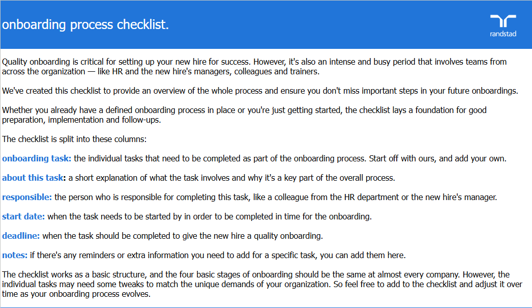 download | onboarding process checklist for new hires